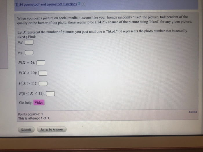 Solved TI-84 geometpdf and geometcdf functions[+] When you | Chegg.com