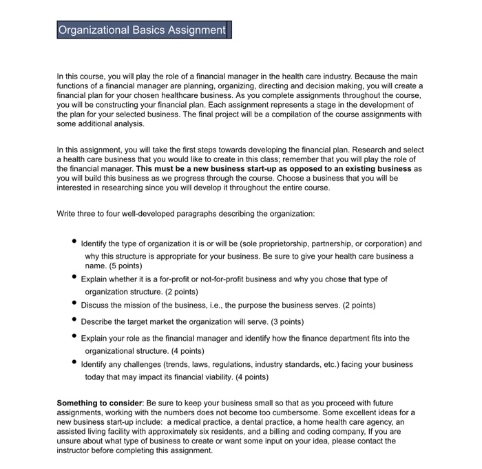 Solved Organizational Basics Assignment In this course, you | Chegg.com