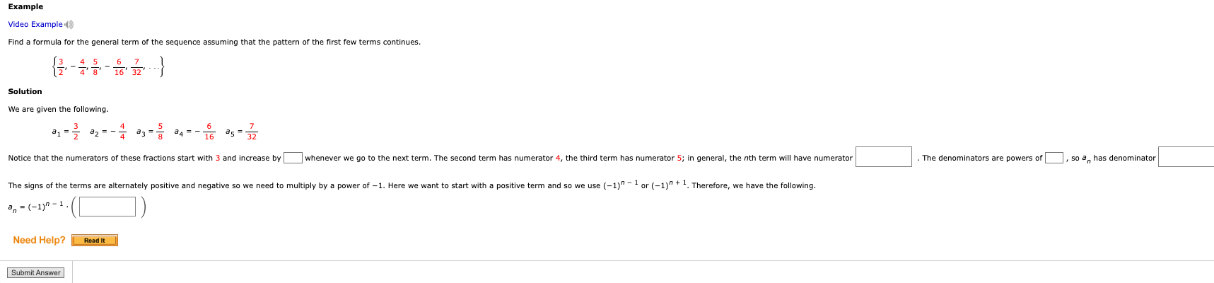Solved Video Example Find a formula for the general term of | Chegg.com