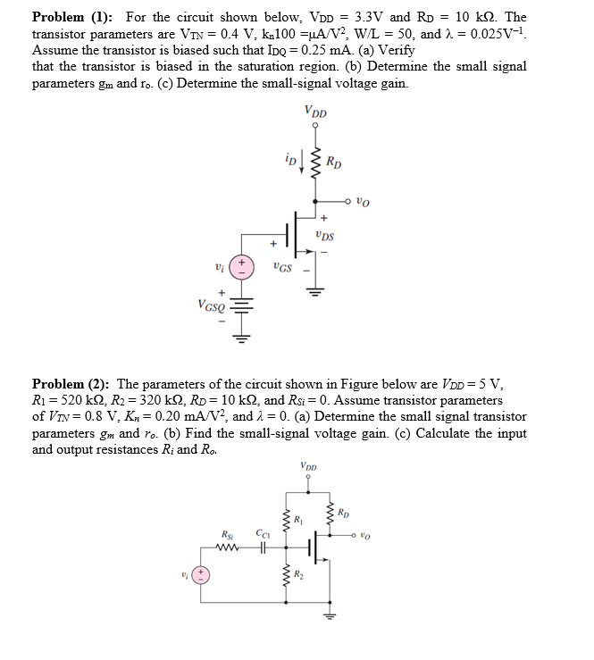 Solved Problem (1): For the circuit shown below, VDD = 3.3V | Chegg.com