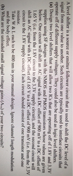 A level shifter is a source or emitter follower | Chegg.com