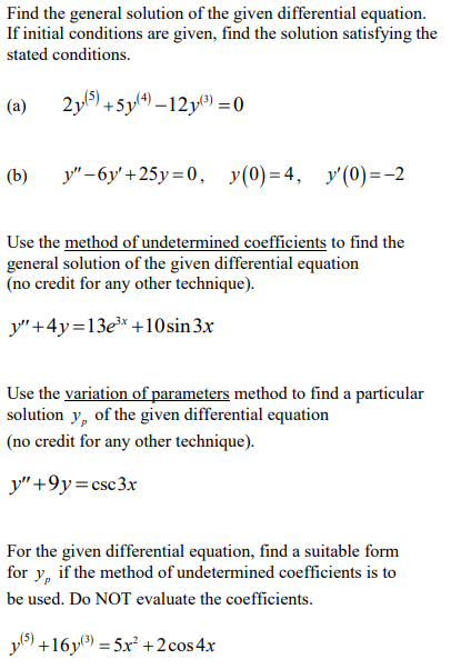 Solved Find the general solution of the given differential | Chegg.com