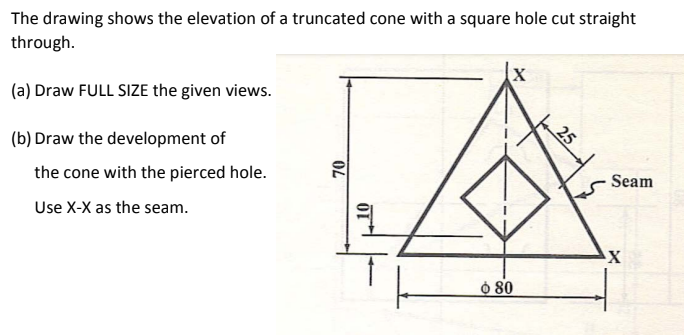 Solved The drawing shows the elevation of a truncated cone | Chegg.com