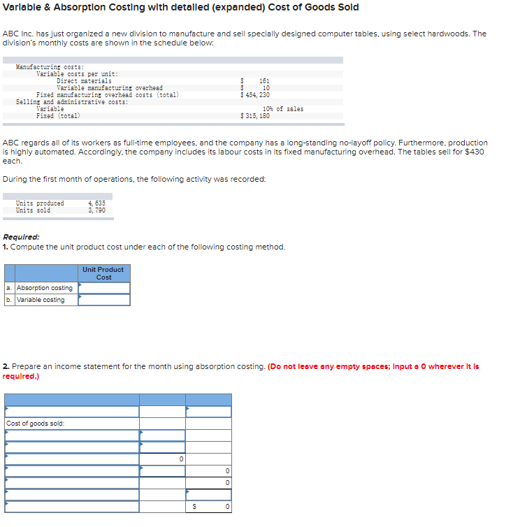 Solved Varlable & Absorption Costing with detailed | Chegg.com