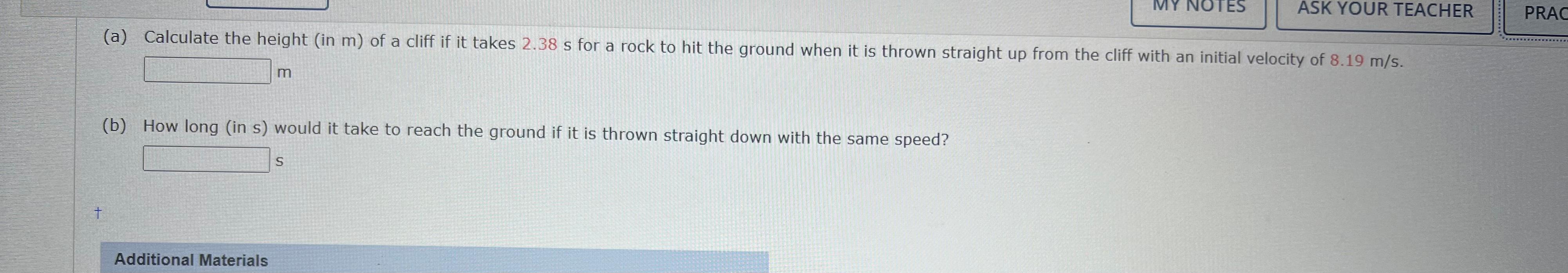 Solved (a) Calculate the height (in m ) of a cliff if it | Chegg.com