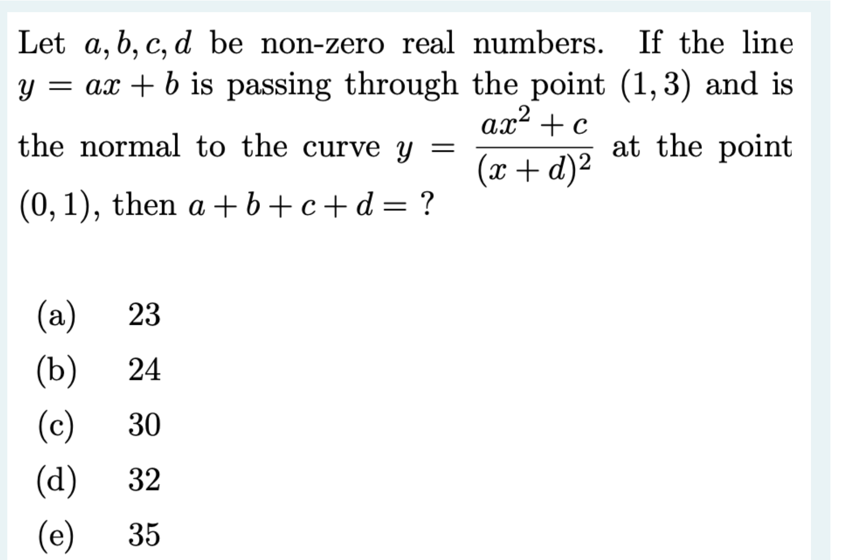 Solved Let a,b,c,d be non-zero real numbers. If the line | Chegg.com
