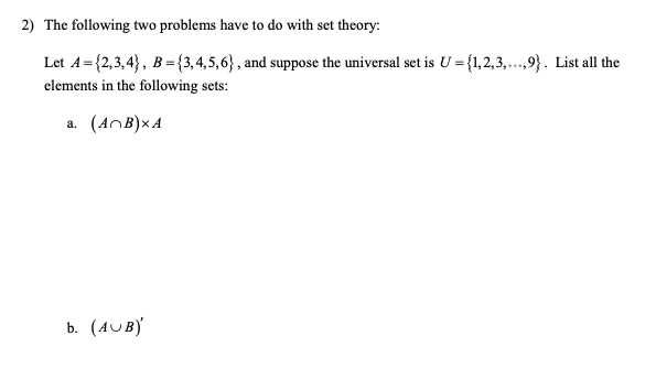Solved 2) The following two problems have to do with set | Chegg.com