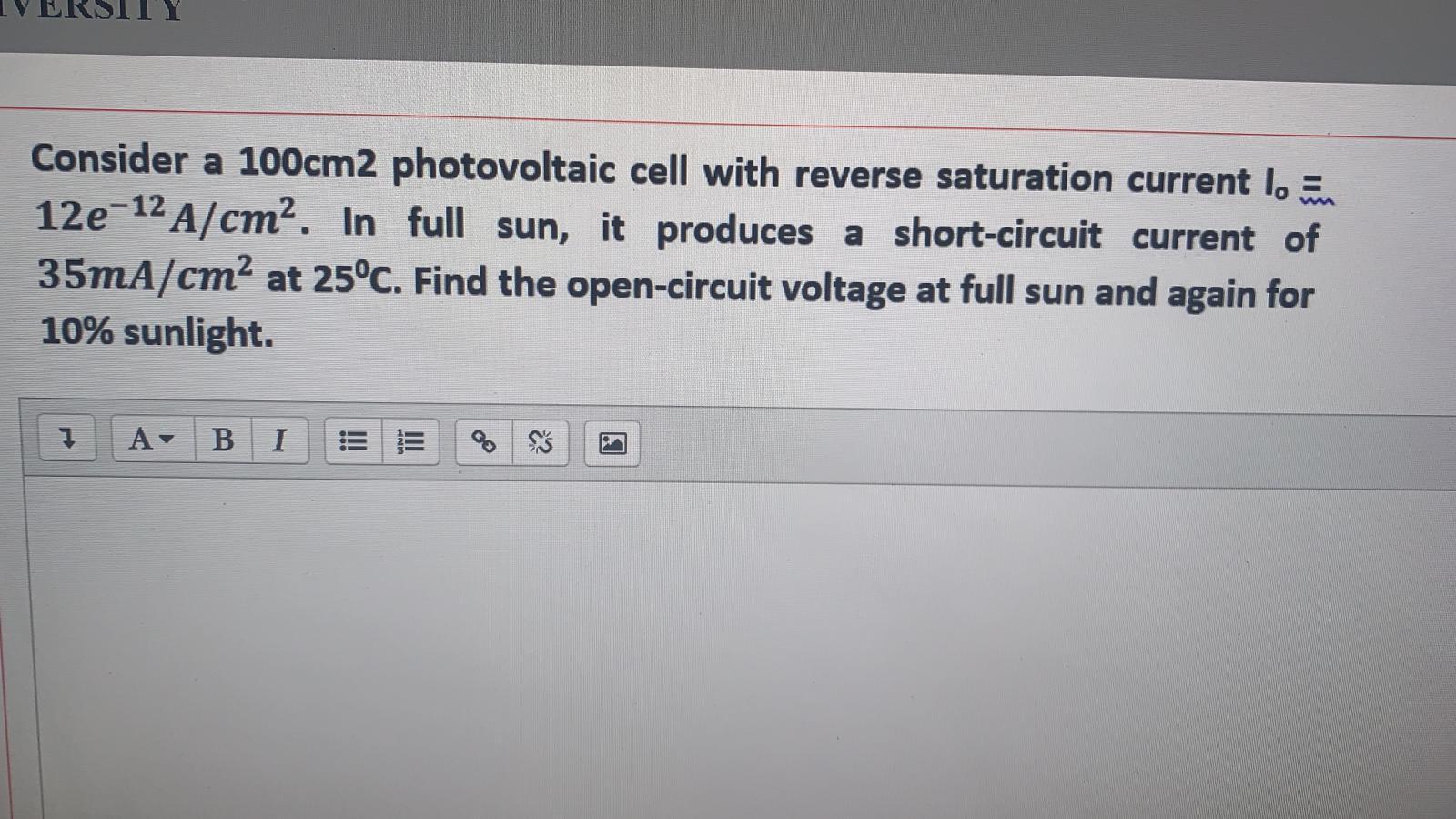 Solved Consider a 100cm2 photovoltaic cell with reverse | Chegg.com