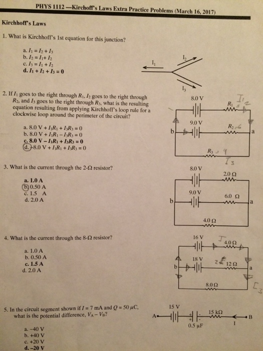 Solved PHYS 1112 Kirchoff's Laws Extra Practice Problems | Chegg.com