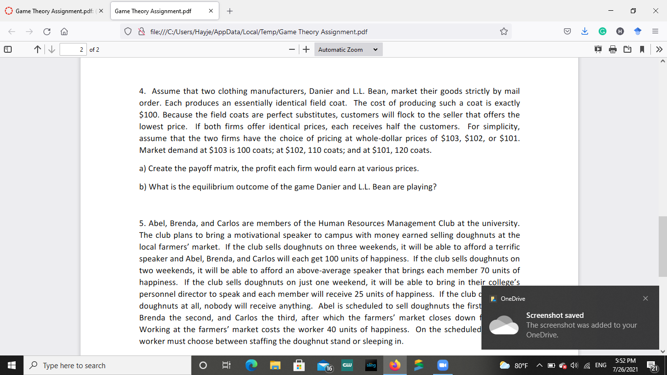 Solved Game Theory Assignment.pdf: X Game Theory | Chegg.com