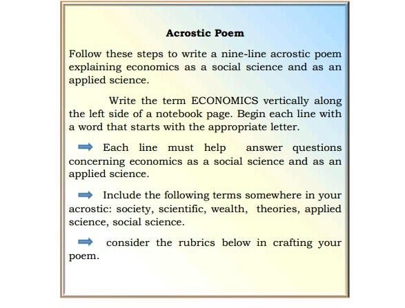 Solved Subject: Applied Economics Acrostic Poem Follow these | Chegg.com