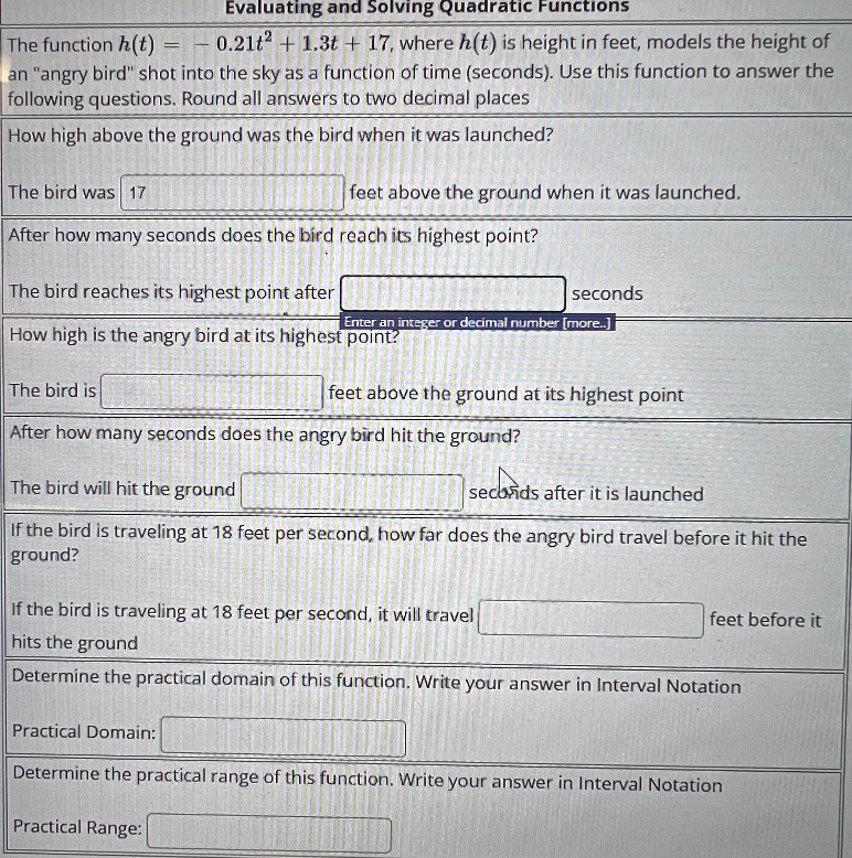 Solved Evaluating and Solving Quadratic Functions The | Chegg.com