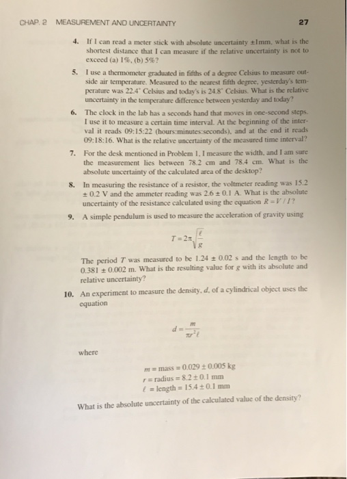 Solved 28 MEASUREMENT AND UNCERTAINTY CHAP 2 11. The focal | Chegg.com