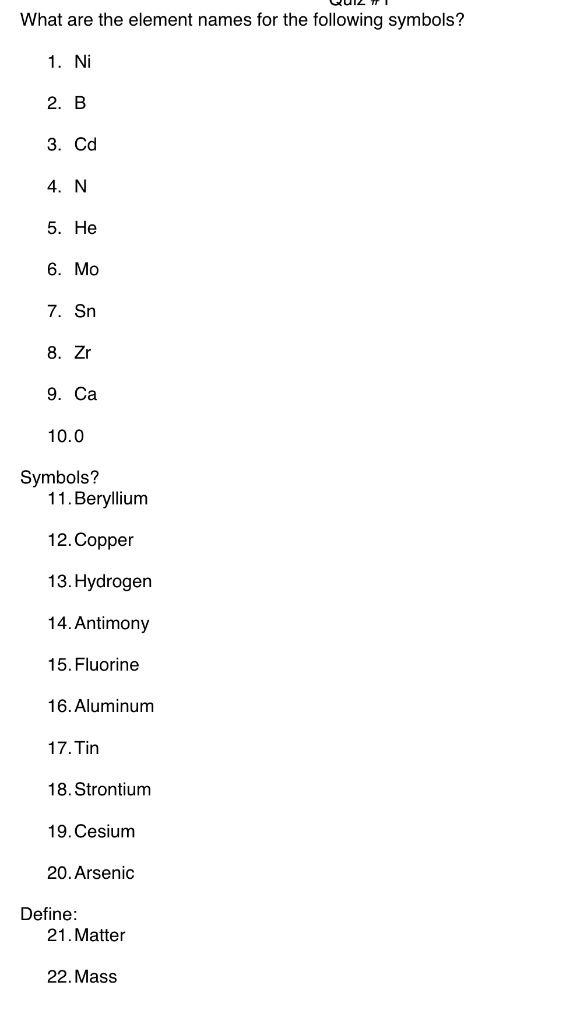 Solved What are the element names for the following symbols? | Chegg.com