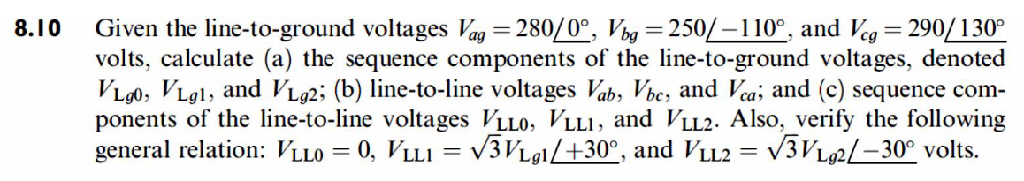 Solved 10 Given the line-to-ground voltages | Chegg.com