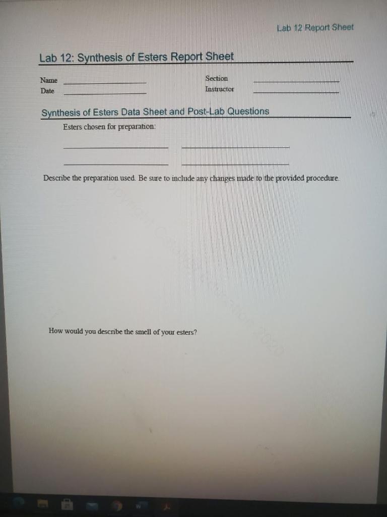 Solved Sample Data - Esters Data 1. Esters chosen for | Chegg.com