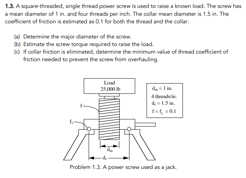 Solved For the jack in Problem 1.3, calculate the nominal | Chegg.com