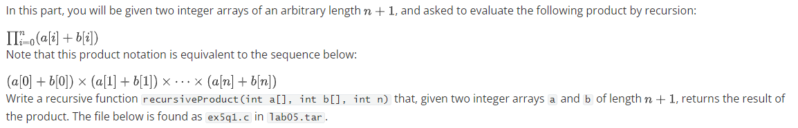 Solved Use Language C Part 1 Recursive Product In This 9242