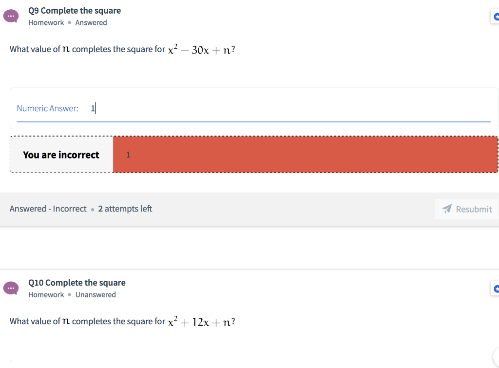 Solved Q9 Complete the square Homework . Answered What value | Chegg.com