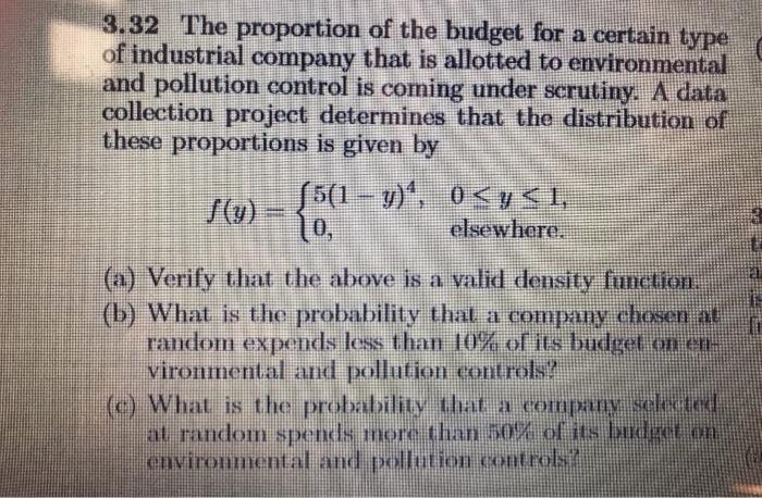Solved 3.32 The proportion of the budget for a certain type | Chegg.com