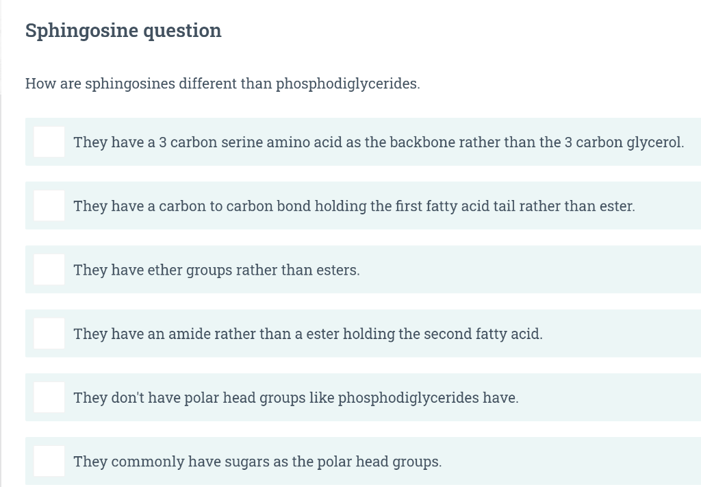 Solved Sphingosine question How are sphingosines different | Chegg.com