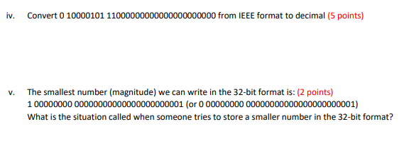 Solved iv. Convert 0 10000101 11000000000000000000000 from | Chegg.com