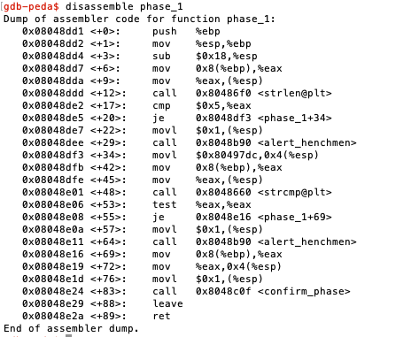 gdb-peda$ disassemble phase_1 Dump of assembler code | Chegg.com