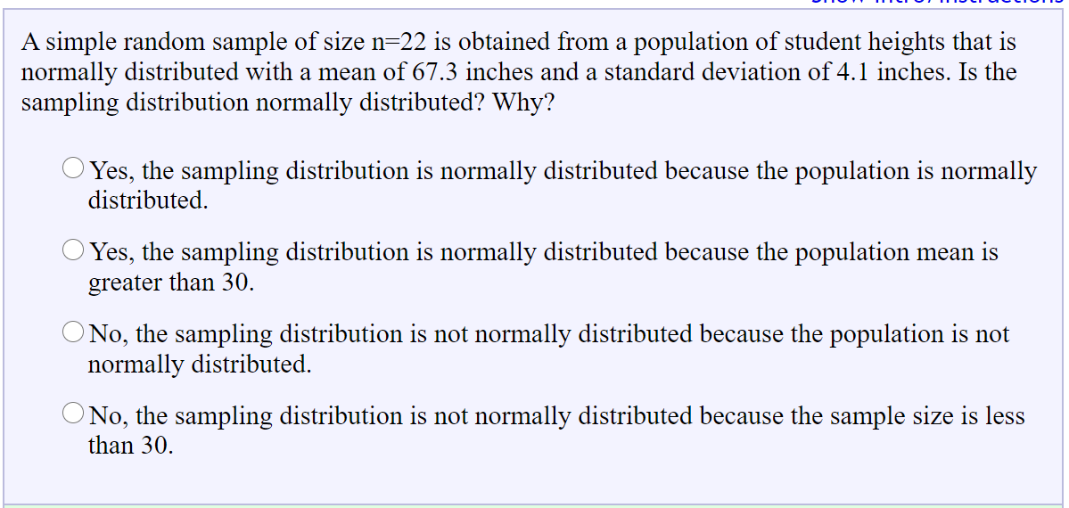 Solved A simple random sample of size n=22 is obtained from | Chegg.com