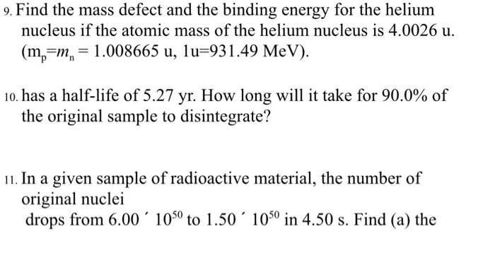 Mass Defect Examples