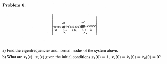 Solved Problem 6. m - 2k a) Find the eigenfrequencies and | Chegg.com