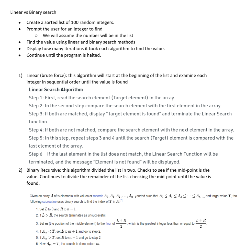 Solved Linear (brute force): this algorithm will start at | Chegg.com