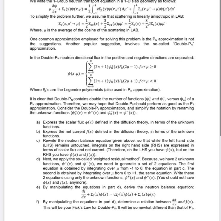We write the 1-Group neutron transport equation in a | Chegg.com