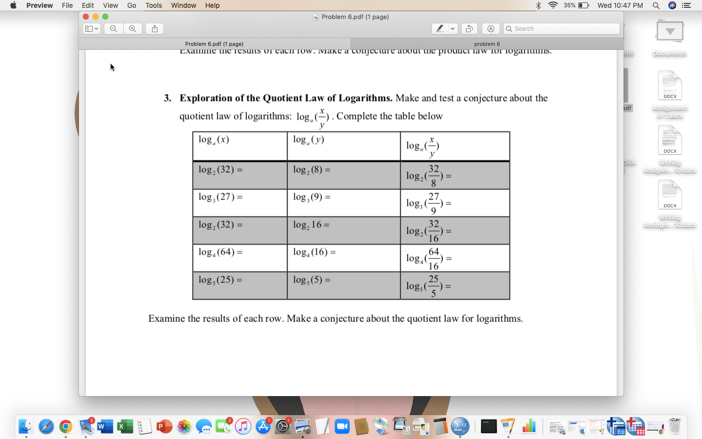 Solved 1. Does 3log3(−5)=−5 ? Why or why not? 2. Exploration | Chegg.com