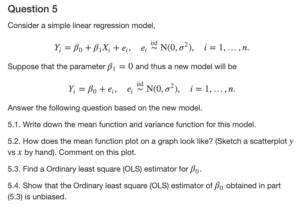 Solved Consider a simple linear regression model, | Chegg.com