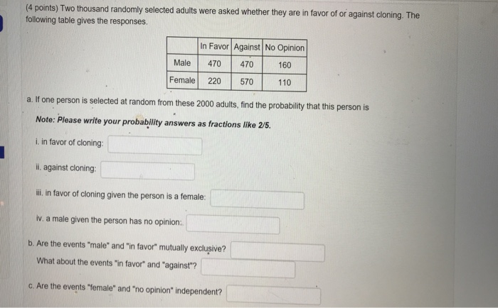 Solved in favor of or against cloning. The (4 points) Two | Chegg.com
