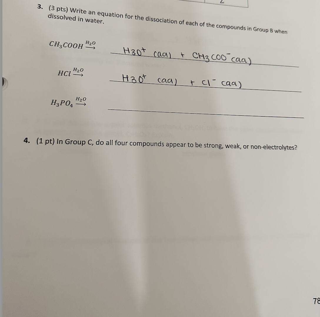 3. (3 pts) Write an equation for the dissociation of | Chegg.com