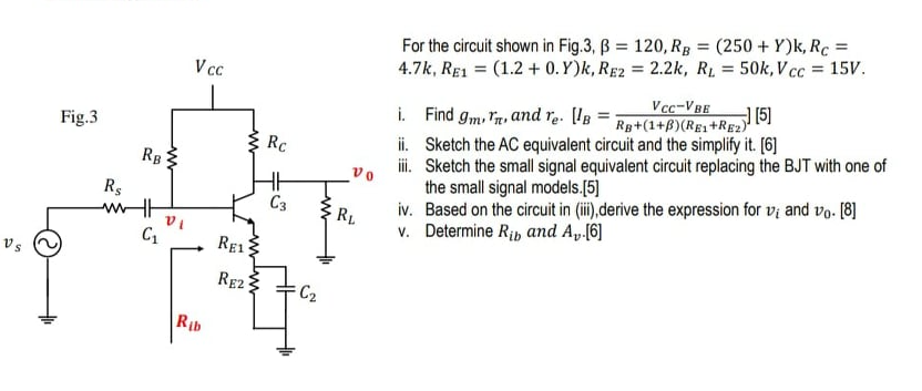 Solved VCC For the circuit shown in Fig. 3, B = 120, Rp = | Chegg.com
