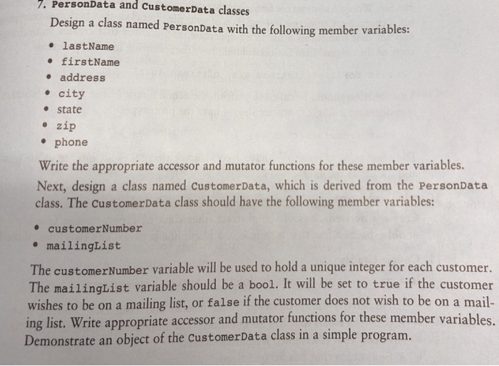 Solved . PersonData and CustomerData classes Design a class | Chegg.com