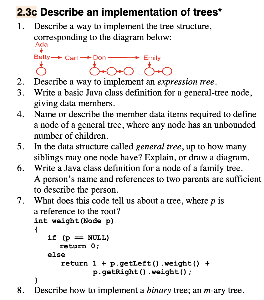Solved 23c Describe An Implementation Of Trees ∗ 1 