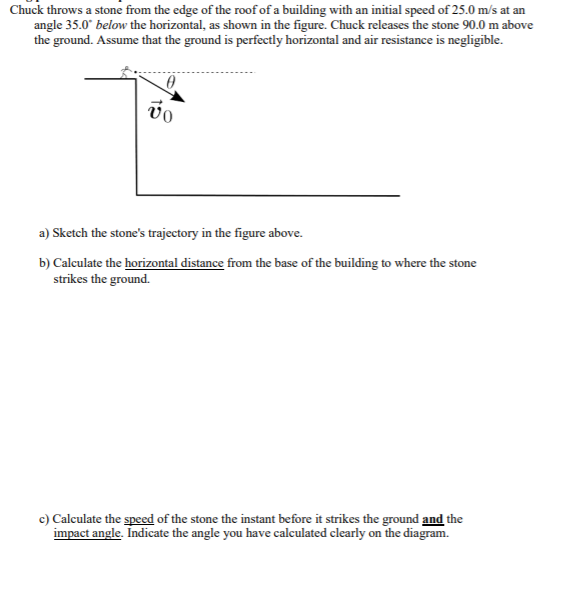 Solved Chuck throws a stone from the edge of the roof of a | Chegg.com