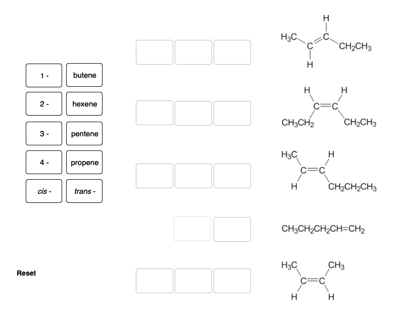 Solved I H3C CH2CH3 H 1 - butene H H 2 - hexene C=C CH3CH2 | Chegg.com
