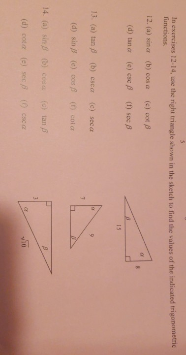 Solved In exercises 12-14, use the right triangle shown in | Chegg.com