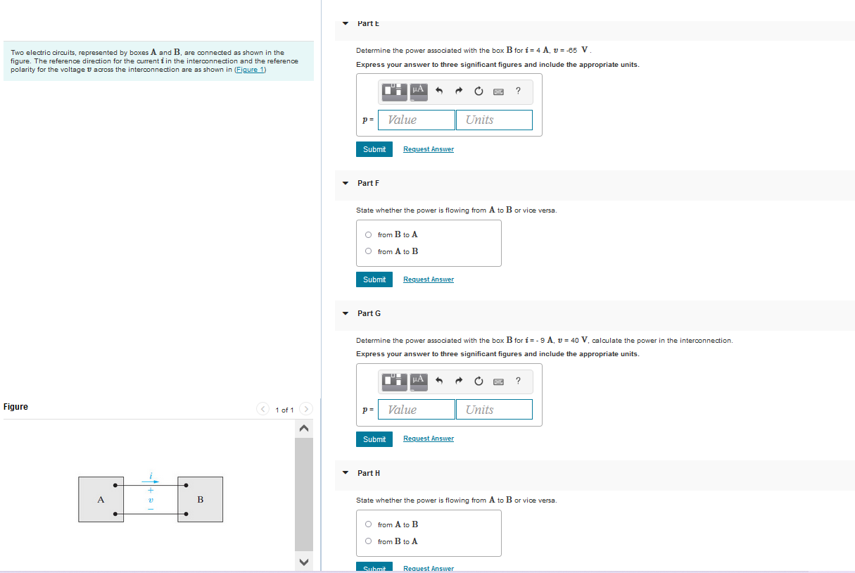 Solved Part Two electric circuits, represented by boxes A | Chegg.com