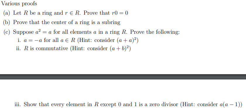 Solved Various proofs (a) Let R be a ring and r ∈ R. Prove | Chegg.com