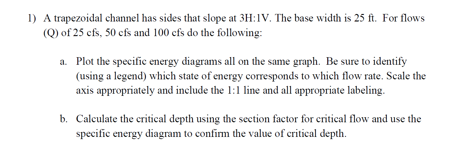 Solved 1) A trapezoidal channel has sides that slope at | Chegg.com