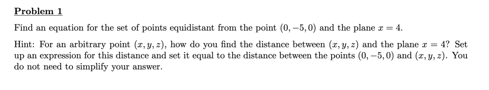 Solved Find an equation for the set of points equidistant | Chegg.com