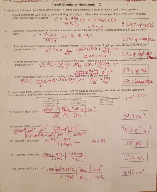 Solved PreAP Chemistry Homework 1-C Copying is not allowed. | Chegg.com