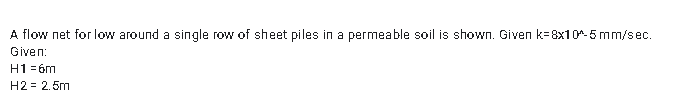 Solved A flow net for low around a single row of sheet piles | Chegg.com