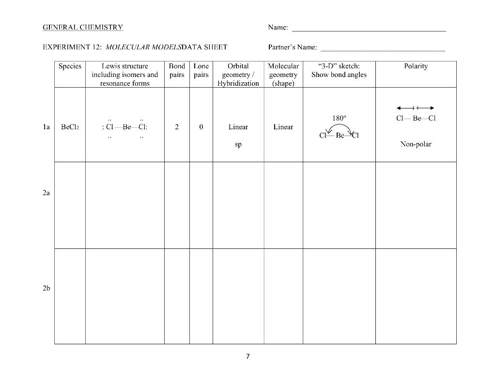 Solved EXPERIMENT 12 CHEMICAL BONDING (MOLECULAR MODELS) | Chegg.com
