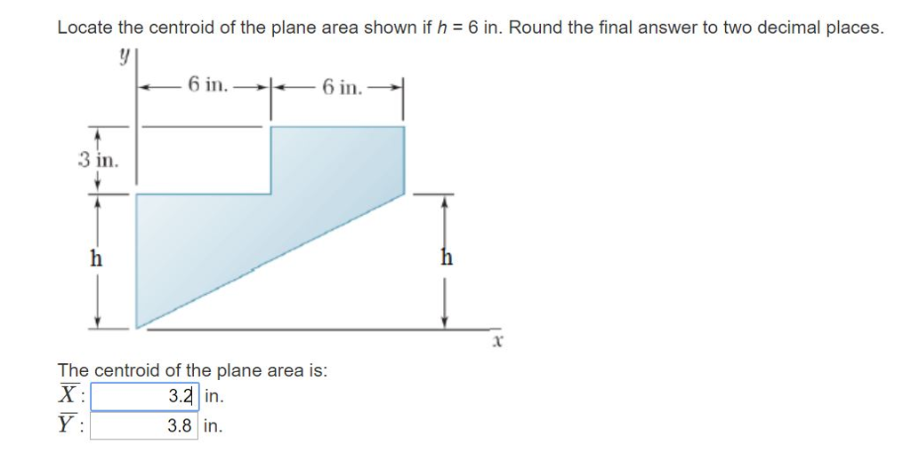 Solved Locate the centroid of the plane area shown if h = 6 | Chegg.com